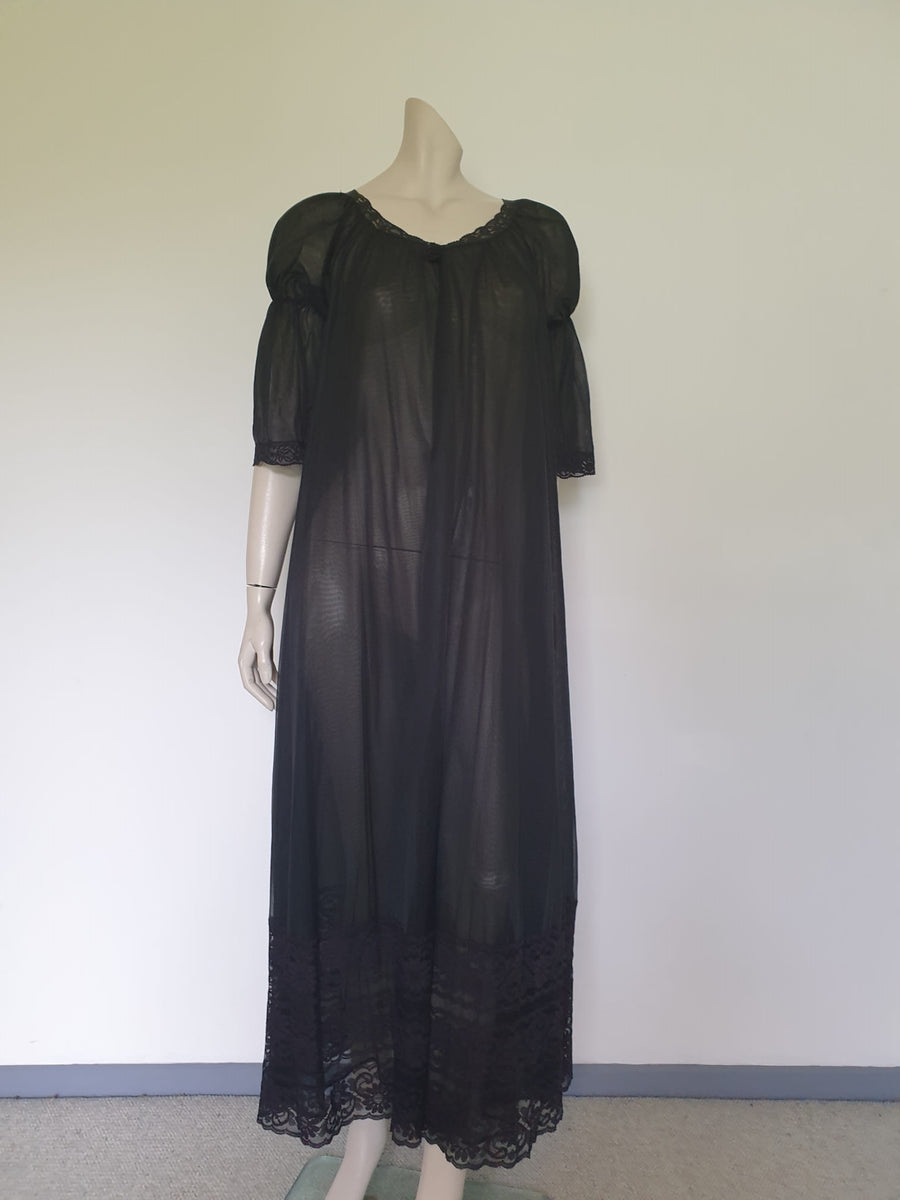 Sheer Black Peignoir, Robe, with Fancy Sleeves - M – Louisa Amelia Jane ...