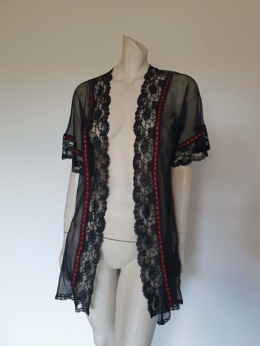 Short Black Robe with Red Ribbon by Tosca - M – Louisa Amelia Jane Vintage