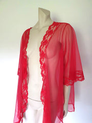 Sheer Red Mini Robe With Fancy Back - M – Louisa Amelia Jane Vintage