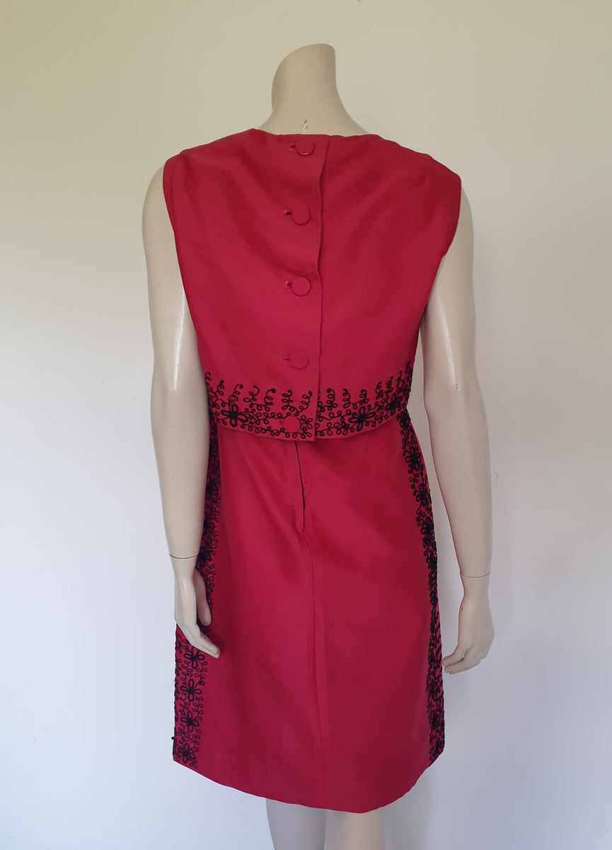 Reworked 1960s Cyclamen Pink Silk Dress With Black Cornelli Work - M ...