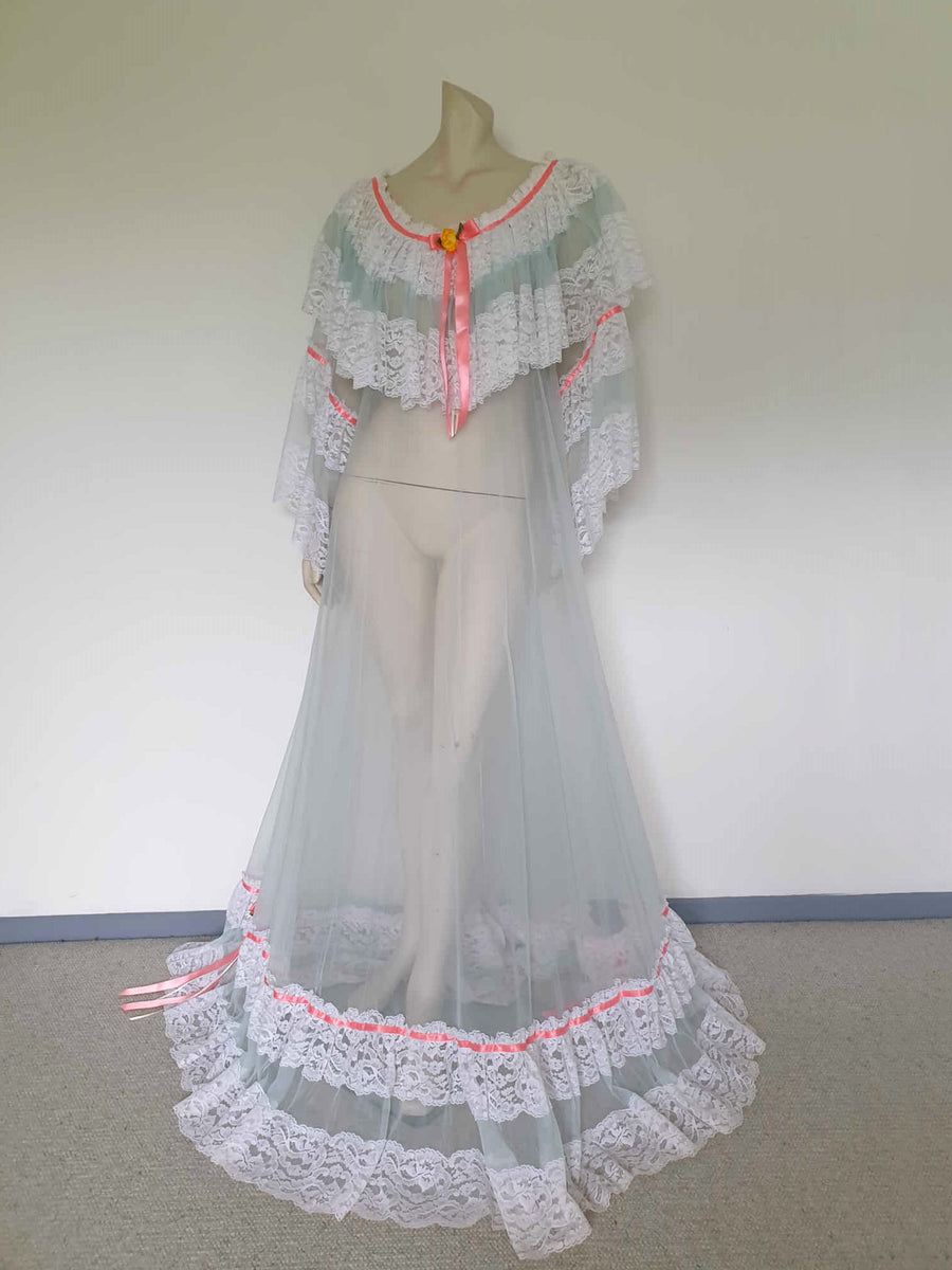 Sheer Lacy Sea Foam Green Negligee, Tea Gown - M – Louisa Amelia Jane ...