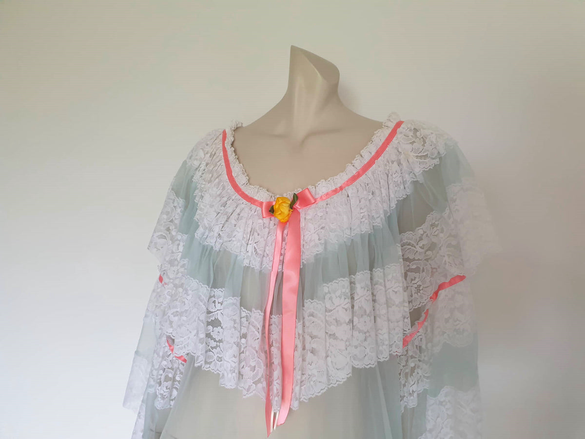 Sheer Lacy Sea Foam Green Negligee, Tea Gown - M – Louisa Amelia Jane ...