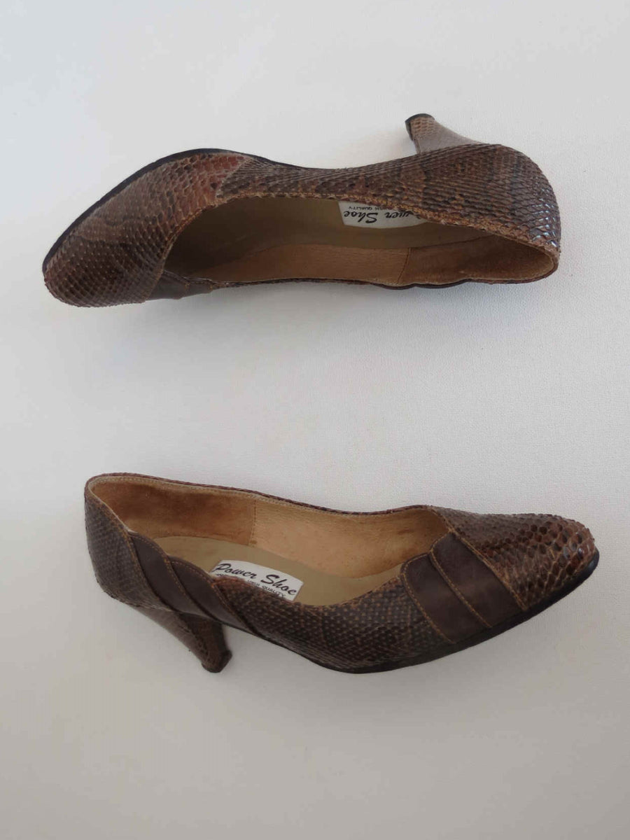 Brown Snakeskin Shoes, Heels by Power Shoe - 1950s - Size AU/US 6 ...