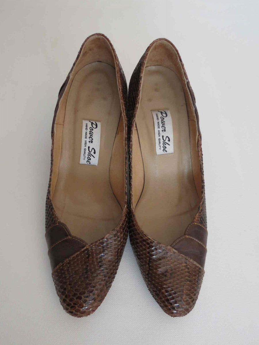 Brown Snakeskin Shoes, Heels by Power Shoe - 1950s - Size AU/US 6 ...