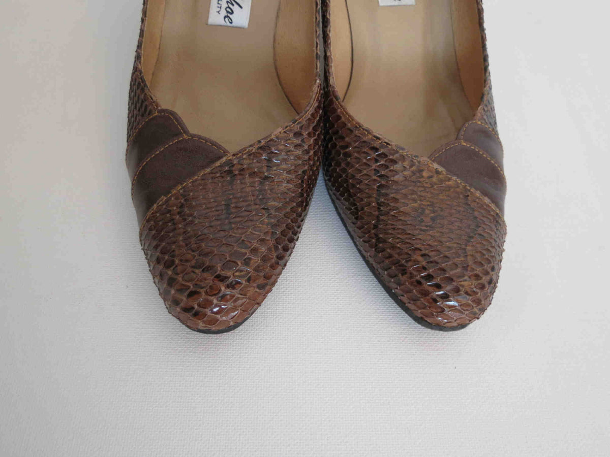 Brown Snakeskin Shoes, Heels by Power Shoe - 1950s - Size AU/US 6 ...